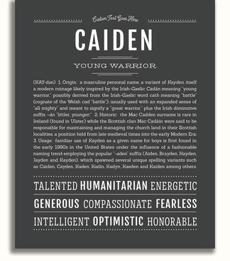 Caiden Personalized Name Meaning Art Prints – Name Stories