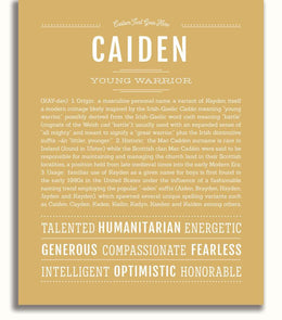 Caiden Personalized Name Meaning Art Prints – Name Stories