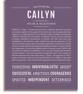 Cailyn Personalized Name Meaning Art Prints – Name Stories
