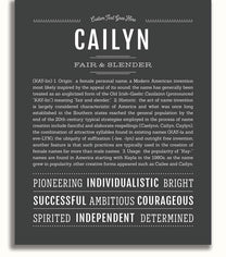 Cailyn Personalized Name Meaning Art Prints – Name Stories