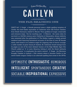Caitlyn Personalized Name Meaning Art Prints – Name Stories