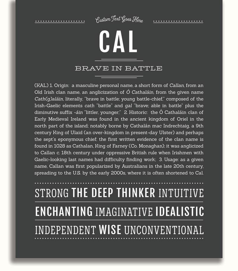 Cal Personalized Name Meaning Art Prints – Name Stories