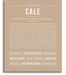 Cale Personalized Name Meaning Art Prints – Name Stories
