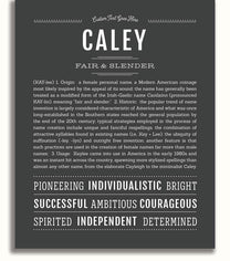 Caley Personalized Name Meaning Art Prints – Name Stories