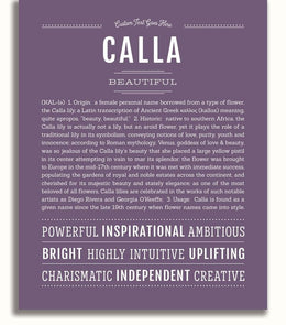 Calla Personalized Name Meaning Art Prints – Name Stories