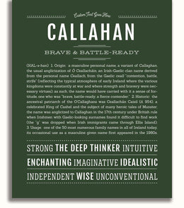 Callahan Personalized Name Meaning Art Prints – Name Stories