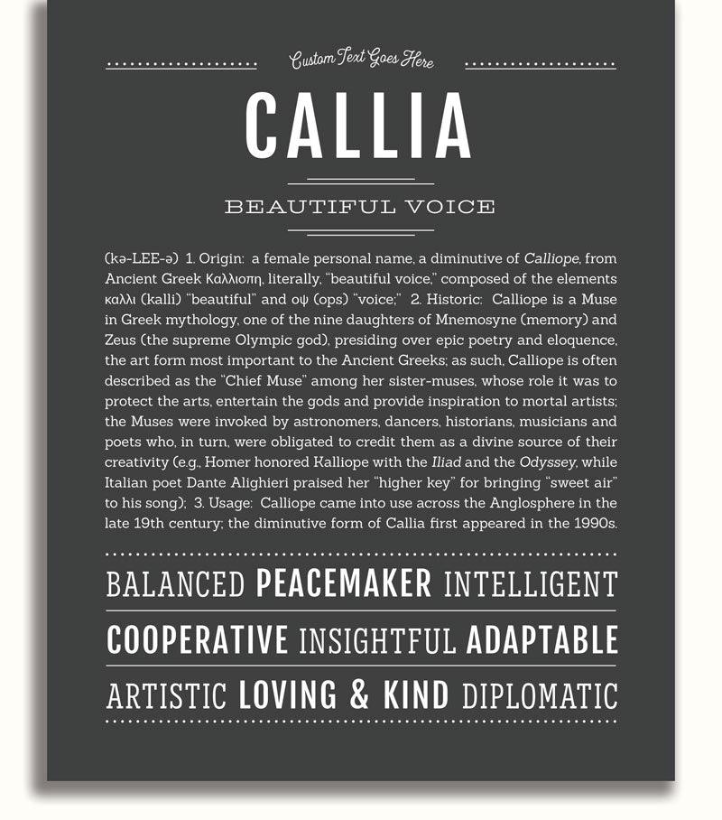 Callia Personalized Name Meaning Art Prints – Name Stories