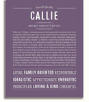 Callie Personalized Name Meaning Art Prints – Name Stories