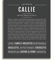 Callie Personalized Name Meaning Art Prints – Name Stories