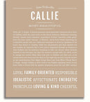 Callie Personalized Name Meaning Art Prints – Name Stories