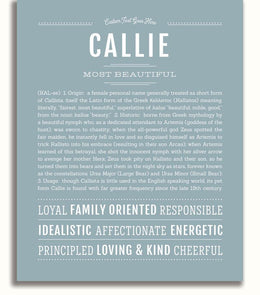 Callie Personalized Name Meaning Art Prints – Name Stories