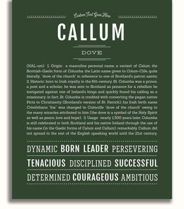 Callum Personalized Name Meaning Art Prints – Name Stories