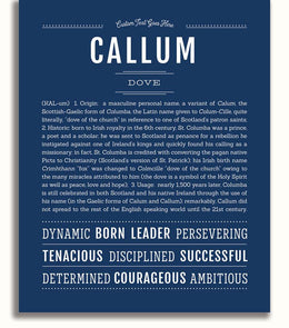 Callum Personalized Name Meaning Art Prints – Name Stories