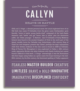 Callyn Personalized Name Meaning Art Prints – Name Stories