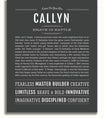 Callyn Personalized Name Meaning Art Prints – Name Stories