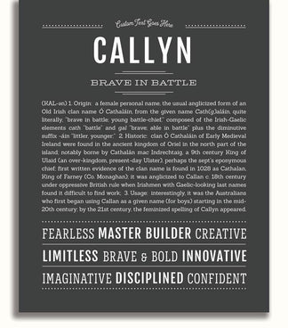 Callyn Personalized Name Meaning Art Prints – Name Stories