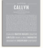 Callyn Personalized Name Meaning Art Prints – Name Stories