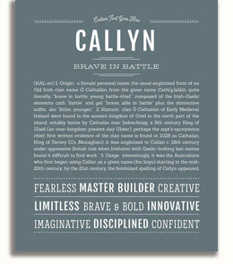 Callyn Personalized Name Meaning Art Prints – Name Stories