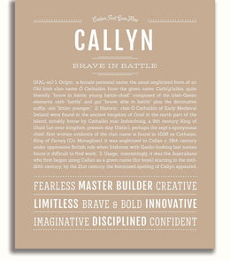 Callyn Personalized Name Meaning Art Prints – Name Stories