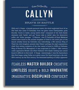 Callyn Personalized Name Meaning Art Prints – Name Stories