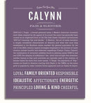 Calynn Personalized Name Meaning Art Prints – Name Stories