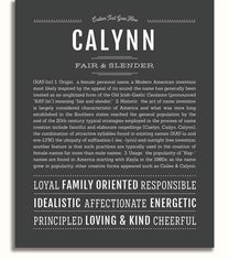 Calynn Personalized Name Meaning Art Prints – Name Stories