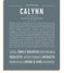 Calynn Personalized Name Meaning Art Prints – Name Stories