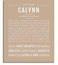 Calynn Personalized Name Meaning Art Prints – Name Stories