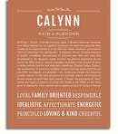Calynn Personalized Name Meaning Art Prints – Name Stories
