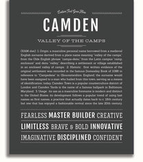 Camden Personalized Name Meaning Art Prints – Name Stories