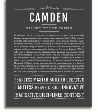 Camden Personalized Name Meaning Art Prints – Name Stories