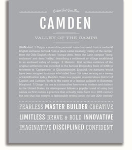 Camden Personalized Name Meaning Art Prints – Name Stories