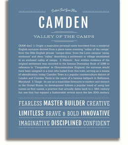 Camden Personalized Name Meaning Art Prints – Name Stories