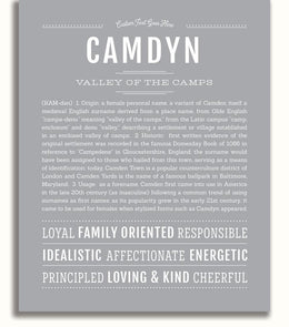 Camdyn Personalized Name Meaning Art Prints – Name Stories