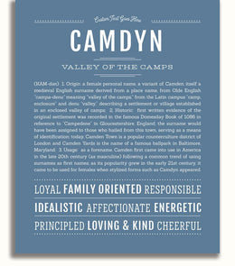 Camdyn Personalized Name Meaning Art Prints – Name Stories
