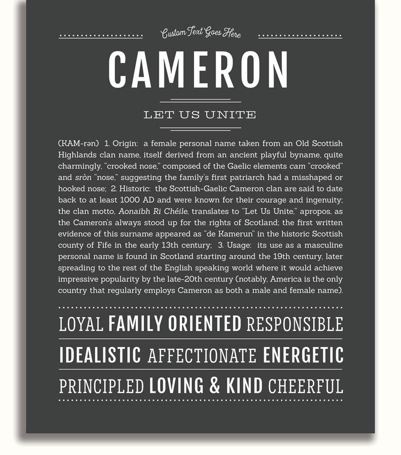 Cameron Personalized Name Meaning Art Prints – Name Stories