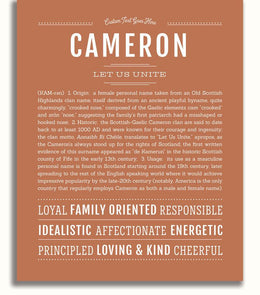Cameron Personalized Name Meaning Art Prints – Name Stories