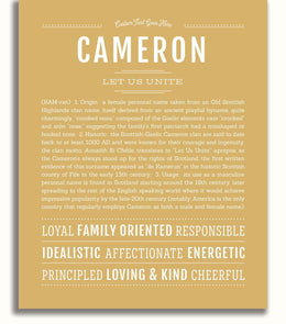 Cameron Personalized Name Meaning Art Prints – Name Stories