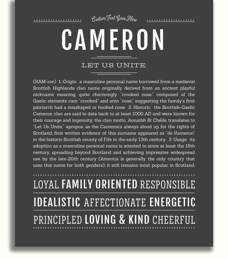 Cameron Personalized Name Meaning Art Prints – Name Stories