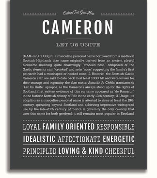 Cameron (male) | Name Art Print – Name Stories