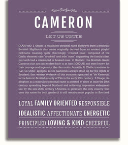 Cameron Personalized Name Meaning Art Prints – Name Stories