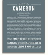 Cameron Personalized Name Meaning Art Prints – Name Stories