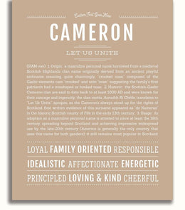 Cameron Personalized Name Meaning Art Prints – Name Stories