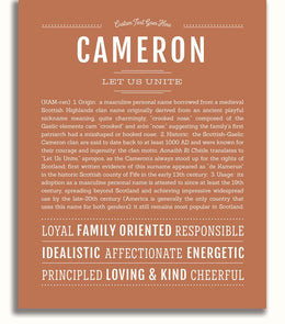 Cameron Personalized Name Meaning Art Prints – Name Stories