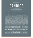 Candice Personalized Name Meaning Art Prints – Name Stories