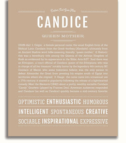 Candice Personalized Name Meaning Art Prints – Name Stories