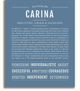 Carina Personalized Name Meaning Art Prints Name Stories