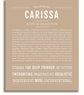 Carissa Personalized Name Meaning Art Prints – Name Stories