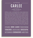 Carlee Personalized Name Meaning Art Prints – Name Stories