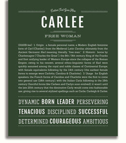 Carlee Personalized Name Meaning Art Prints – Name Stories